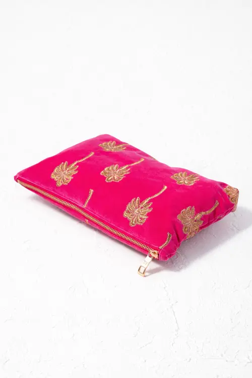 ELIZABETH SCARLETT Gold Palm Velvet Everyday Pouch