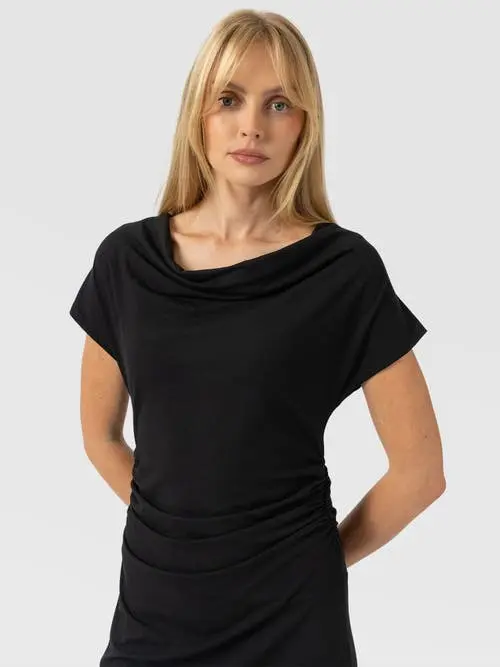SAINT + SOFIA Laurie Cowl Neck Midi Dress