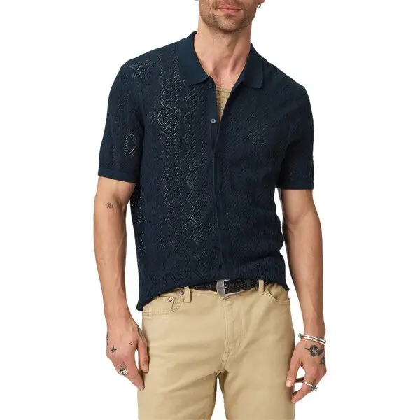 John Varvatos Emil Pointelle Knit Cardigan - Navy
