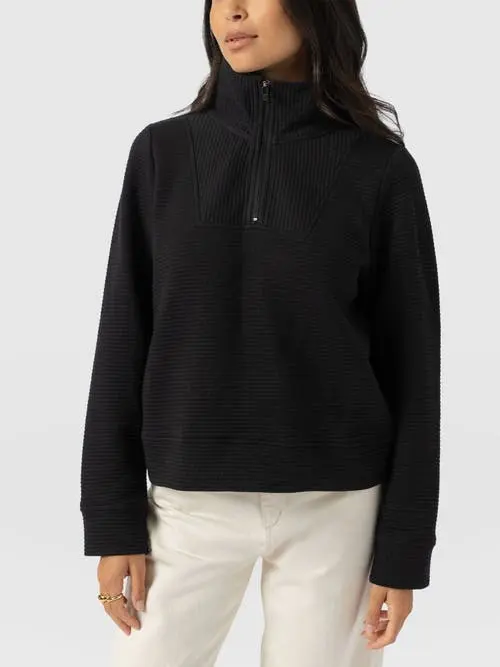 SAINT + SOFIA Halsey Quarter Zip Textured Cotton Sweater