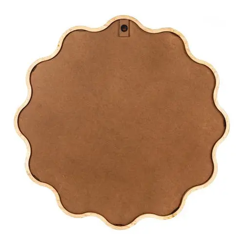 STORIED HOME Wavy Round Mirror With Scalloped Wooden Frame