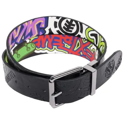ELEMENT Pu Reversible Belt With Debossed Logo & Graphic Print - Black