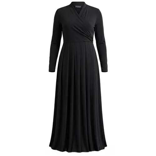 LA ENCEINTE Maternity Mock Wrap Long Sleeve Maxi Dress - Black Solid