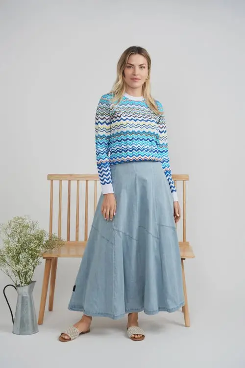 VIVA K Crochet Chevron Pullover Sweater - Mint Multi