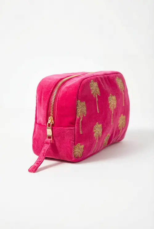 ELIZABETH SCARLETT Gold Palm Velvet Makeup Bag