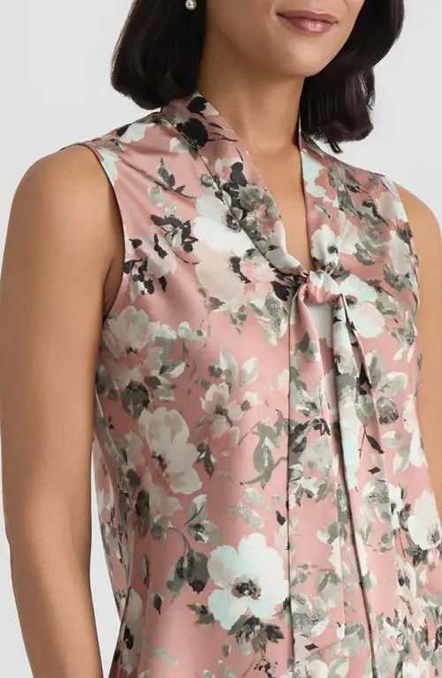 KASPER Floral Print Tie Neck Sleeveless Top - Tearose Multi