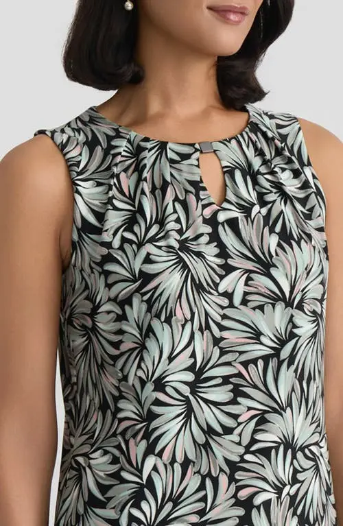 KASPER Sleeveless Floral Print Pleat Neck Top