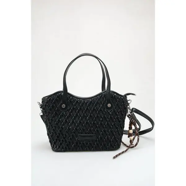 PROLOGUE SHOES Amalfi Woven Satchel With Beaded Tassel - Black