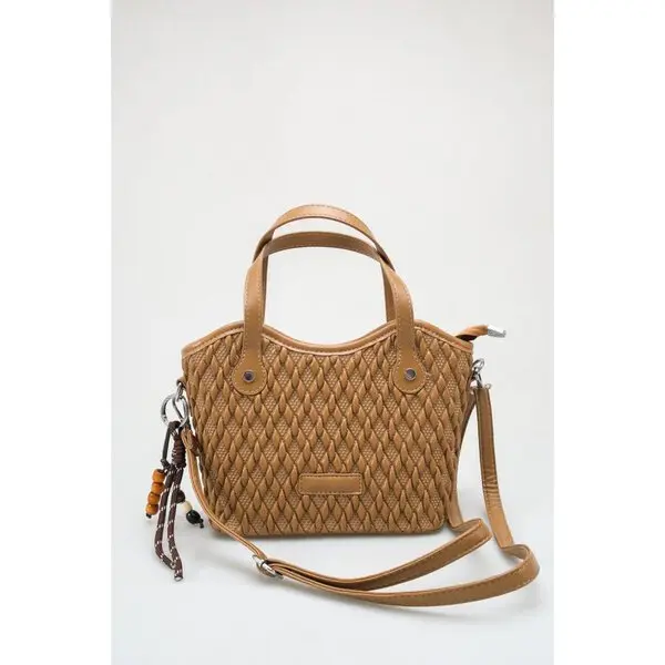 PROLOGUE SHOES Amalfi Woven Satchel With Beaded Tassel - Cognac
