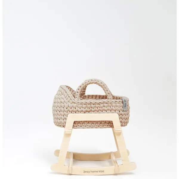 ANZY HOME Mini Doll Moses Basket W/rocking Stand - Beige