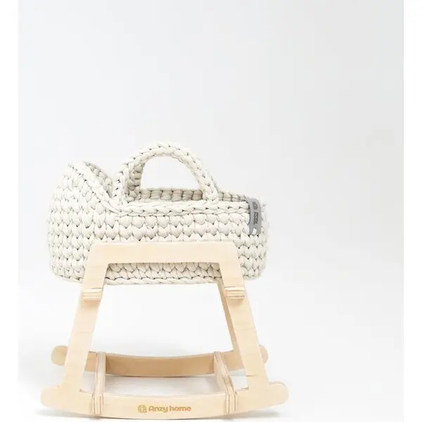 ANZY HOME Mini Doll Moses Basket W/rocking Stand - Ecru