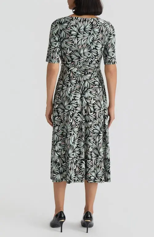 KASPER Printed Tie Belt A-line Dress