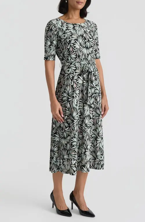 KASPER Printed Tie Belt A-line Dress