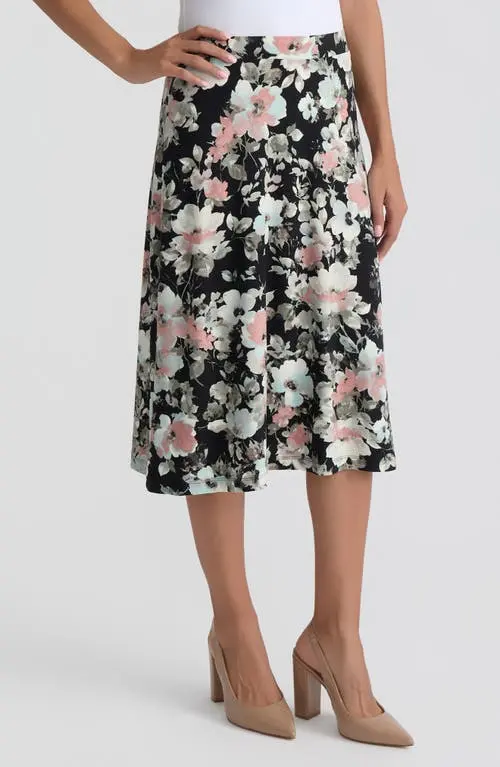 KASPER Floral Print Pull-on Midi Skirt