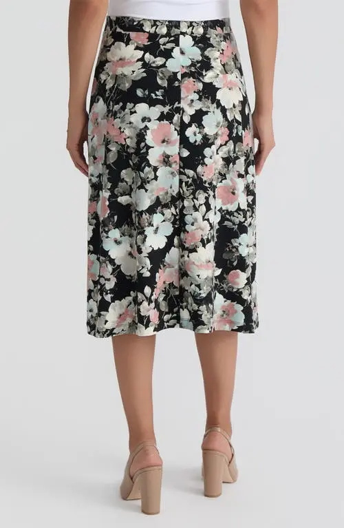 KASPER Floral Print Pull-on Midi Skirt