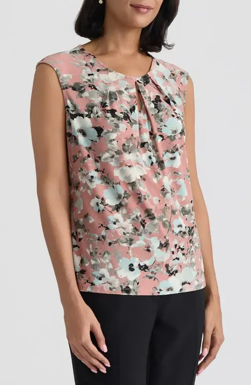 KASPER Floral Print Keyhole Sleeveless Top - Tearose Multi