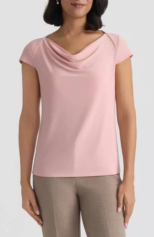 KASPER Cowl Neck Cap Sleeve Knit Top - Light Rose