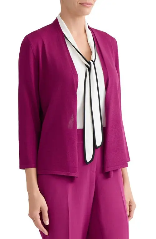 KASPER Cropped A-line Fine Knit Cardigan - Cerise
