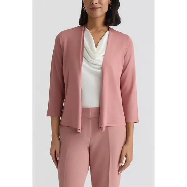 KASPER Cropped A-line Fine Knit Cardigan - Tearose