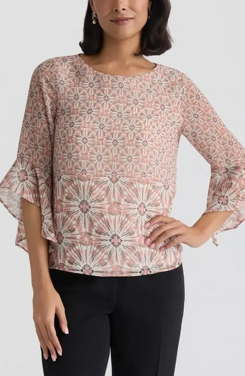 KASPER Printed Ruffle Sleeve Top - Tearose Multi