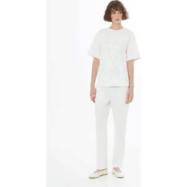 GIZIA Ecru Embroidered Detail T-shirt - Ivory