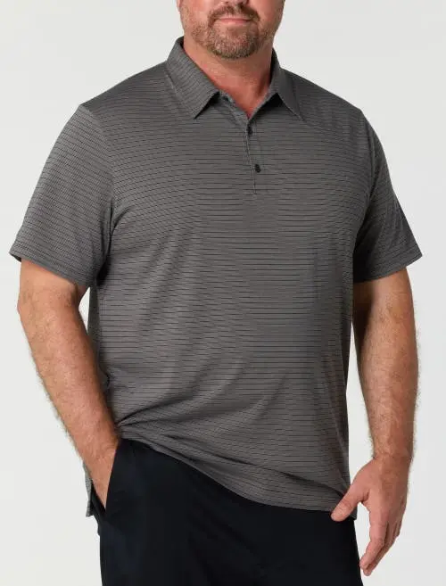 OAK HILL BY DXL Big & Tall Striped Tech Polo Shirt - Black