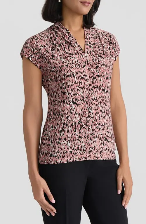 KASPER Abstract Print Funnel Neck Cap Sleeve Top