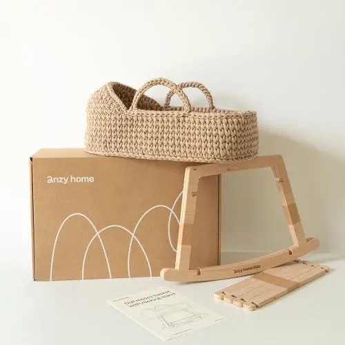 ANZY HOME Doll Moses Basket W/rocking Stand - Beige