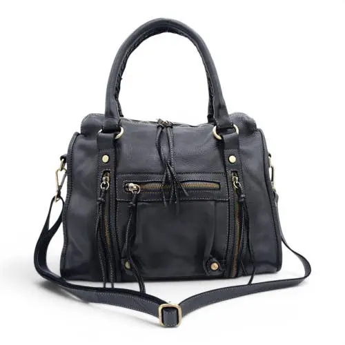 BOLSA NOVA HANDBAGS Bolsa Nova Washed Leather Large Satchel - Black