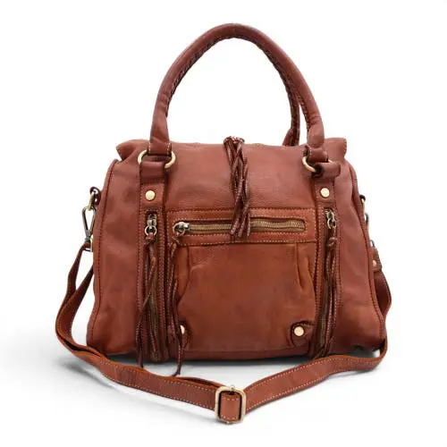 BOLSA NOVA HANDBAGS Bolsa Nova Washed Leather Large Satchel - Cognac