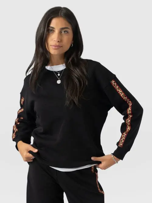 SAINT + SOFIA Victory Crewneck Sweatshirt - Black Leopard