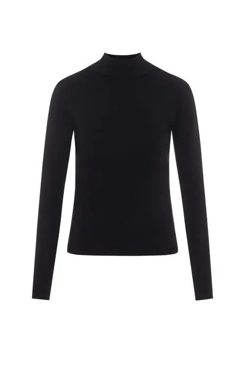 RIFF Mock Neck Stretch Jersey Knit Top - Black