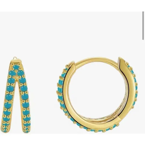 ERIN MCDERMOTT JEWELRY Double Turquoise Circle Hoop Earrings - Gold