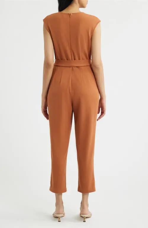 Anne Klein V-neck Belted Straight Leg Jumpsuit - Cedar Spice