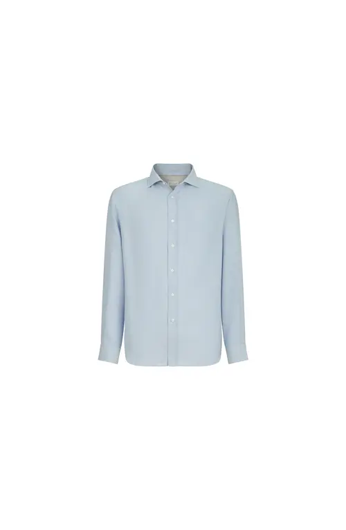 Brunello Cucinelli Cotton And Cashmere -effect Diagonal Shirt With Spread Collar - Sky Blue