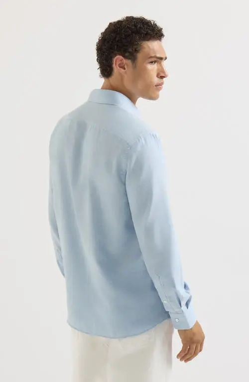 Brunello Cucinelli Cotton And Cashmere -effect Diagonal Shirt With Spread Collar - Sky Blue