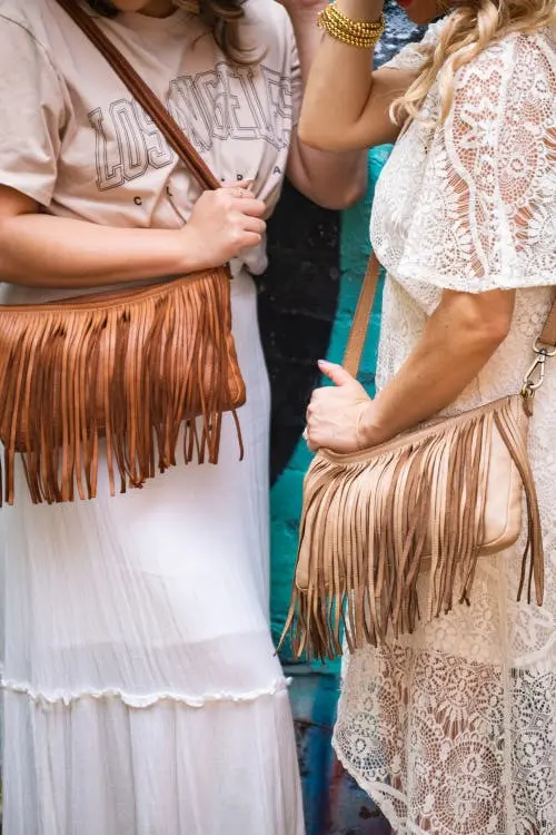 BOLSA NOVA HANDBAGS Bolsa Nova Washed Leather Fringe Crossbody - Cognac