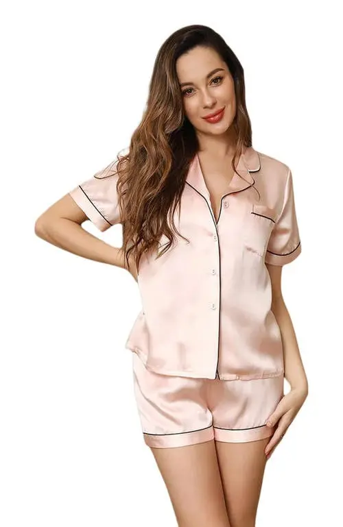 SILKSILKY Pure Silk Pajamas Short Pjs Set Two-piece - Pink