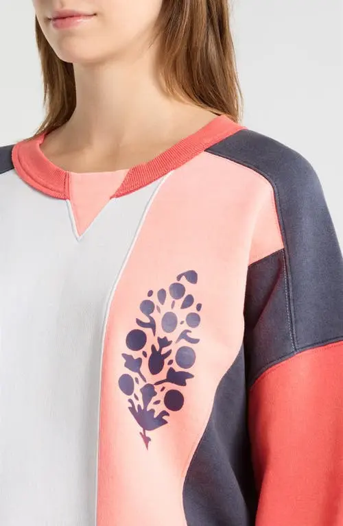 Free People Color-blocked Floral Logo Crewneck Sweatshirt