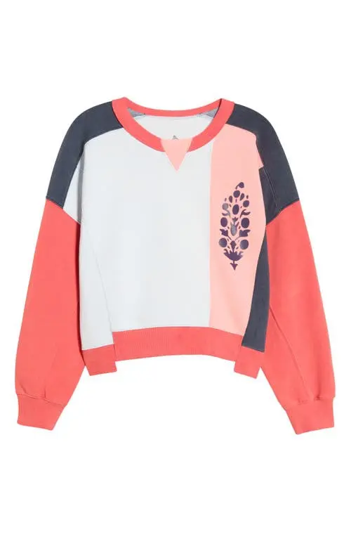Free People Color-blocked Floral Logo Crewneck Sweatshirt