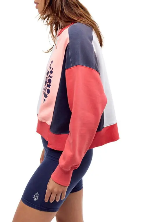 Free People Color-blocked Floral Logo Crewneck Sweatshirt