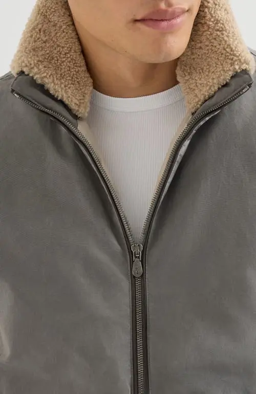 Brunello Cucinelli Waxed Techno Cotton Down Vest With Detachable Hood