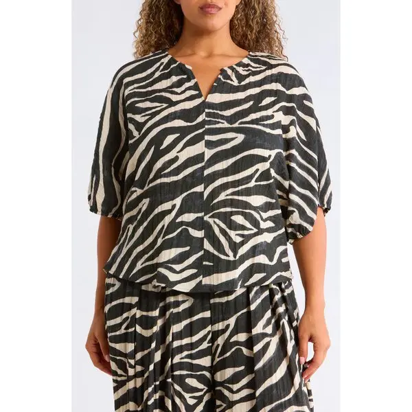 Wit & Wisdom Dolman Bubble Sleeve Top - Charcoal/ecru