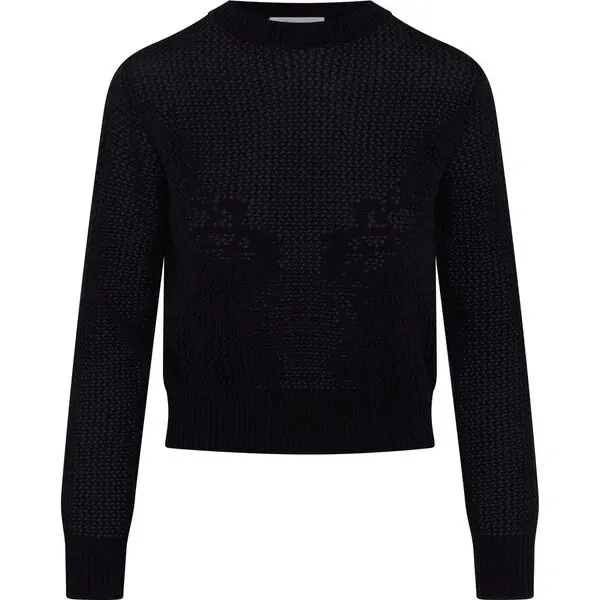 CLUB MALIBU Crochet Design Cropped Sweater - Black