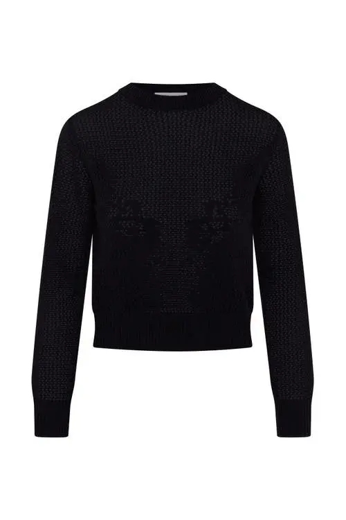 CLUB MALIBU Crochet Design Cropped Sweater