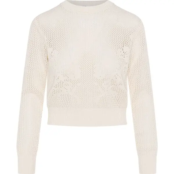 CLUB MALIBU Crochet Design Cropped Sweater - Cream