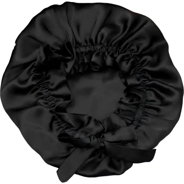 SILKSILKY Pure Silk Double Layer Bonnet With Ribbon - Black