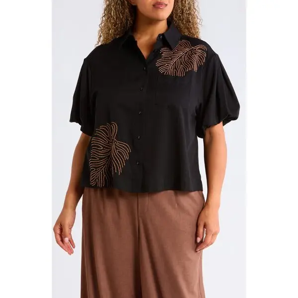 Wit & Wisdom Drop Shoulder Bubble Sleeve Top - Black
