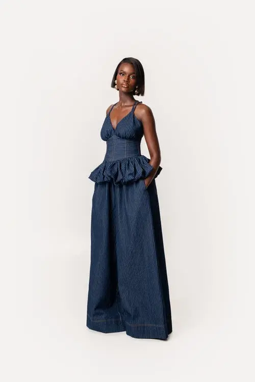 OFUURE Adele Peplum Top In Pinstriped