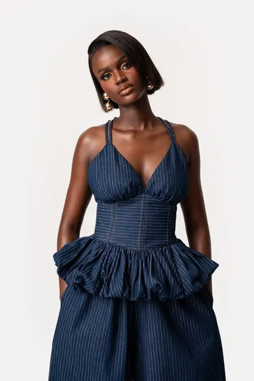 OFUURE Adele Peplum Top In Pinstriped